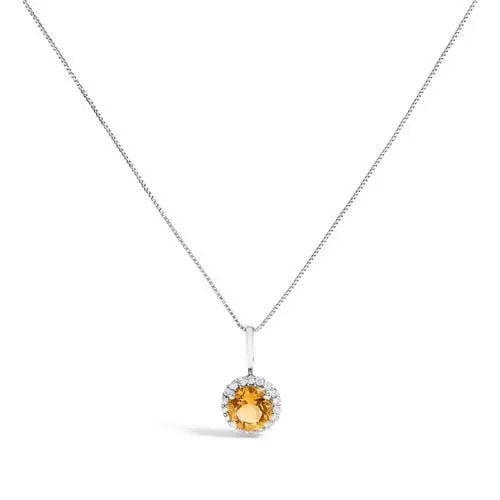HAUS OF BRILLIANCE 10k Gold Gemstone And Diamond Accent Halo Pendant Necklace - White | Orange Citrine